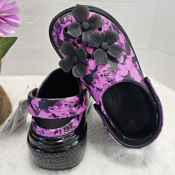 CROCS | Shoes | New Crocs Stomp Hyper Floral Clog Platform Black Purple ...